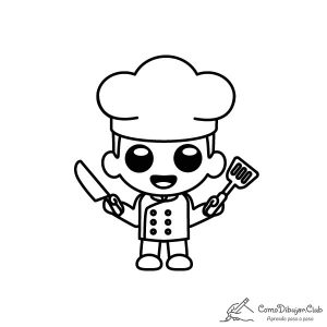Cómo dibujar un Cocinero Kawaii | COMODIBUJAR.CLUB